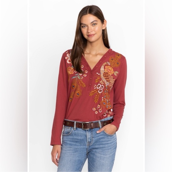 Johnny Was | Tops | Johnny Was Bohemian Floral Henley Peacock Long ...